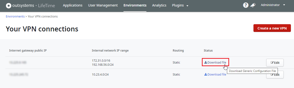 Set up a VPN to your OutSystems Cloud - OutSystems 11 Documentation