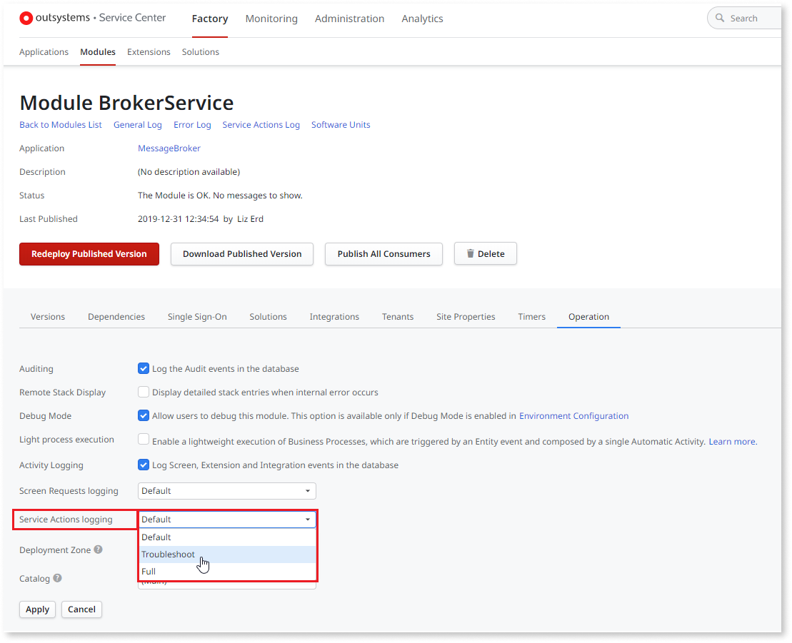 Troubleshoot Service Actions Using Logs - OutSystems 11 Documentation