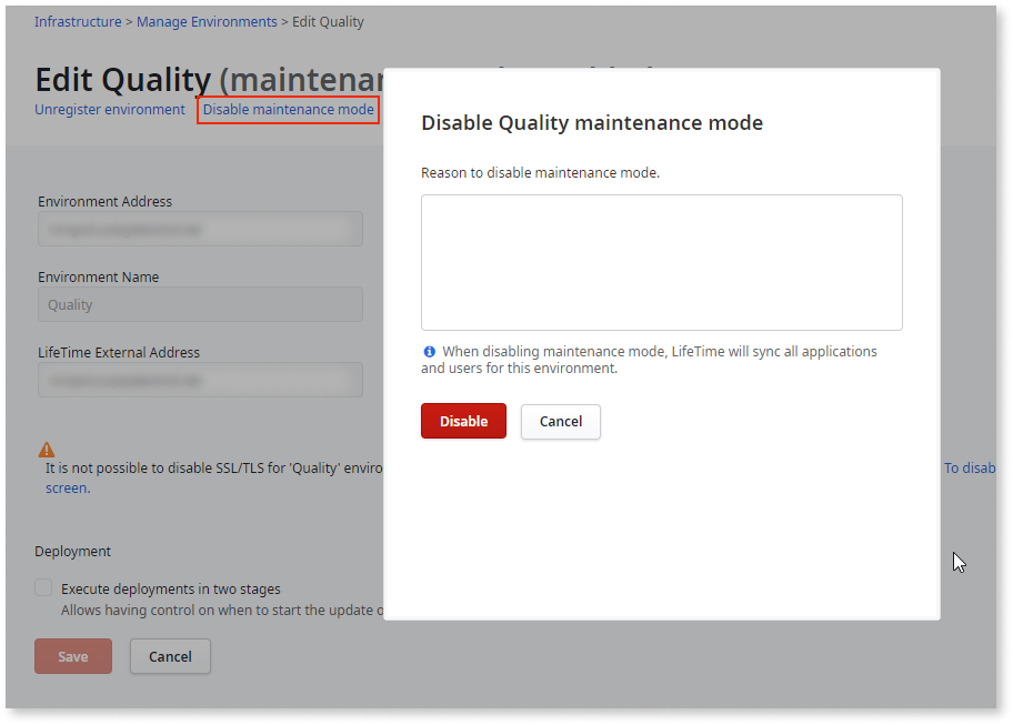 Environment in maintenance mode - OutSystems 11 Documentation