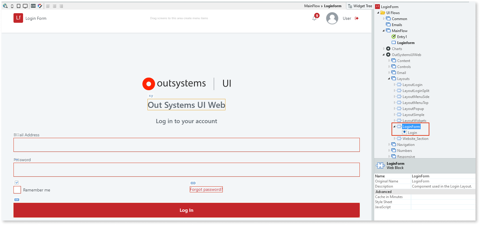 Login Form - OutSystems 11 ドキュメンテーション