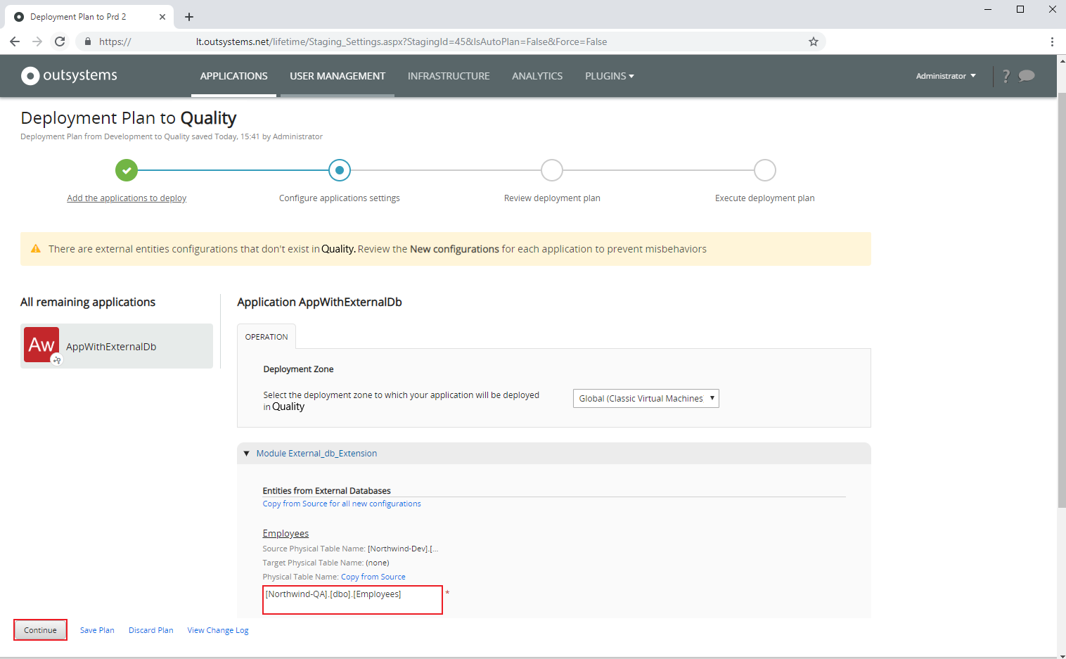Deploy an Integration With an External Database - OutSystems 11 Documentation