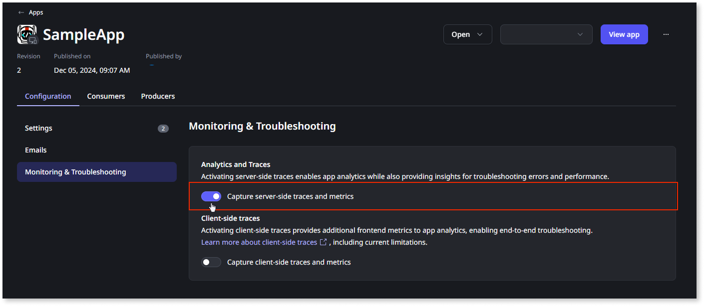 Server-side traces - ODC Documentation