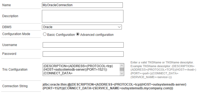 Configuring Oracle database in the OutSystems platform - OutSystems Support