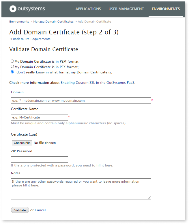 Use your SSL domain in OutSystems Cloud - OutSystems 11 Documentation