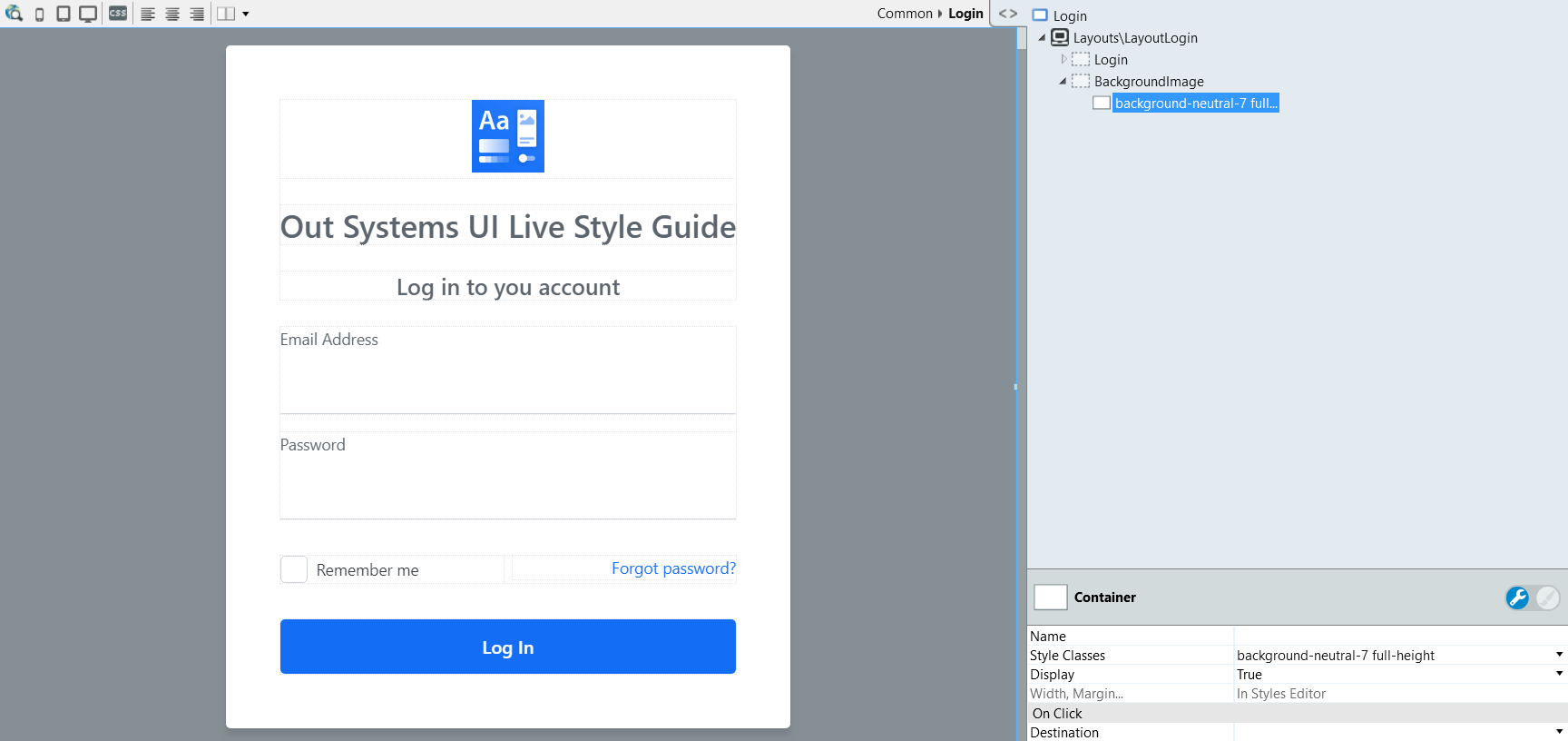 Layout Login Reference - OutSystems 11 Documentation