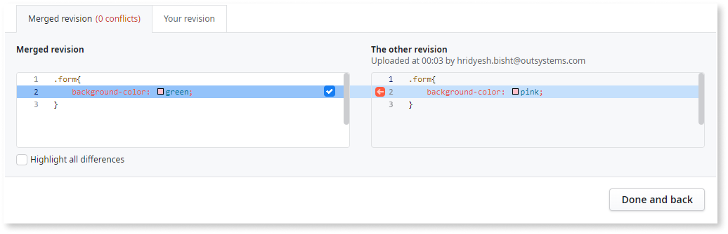 Compare And Merge Example With Conflicts Odc Documentation