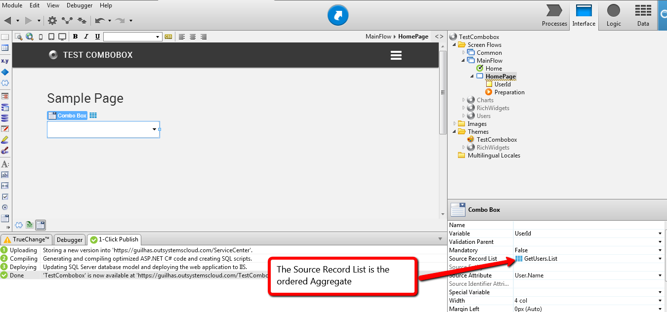 コンボボックスの並べ替えとデフォルト値の設定 - OutSystems 操作ガイド