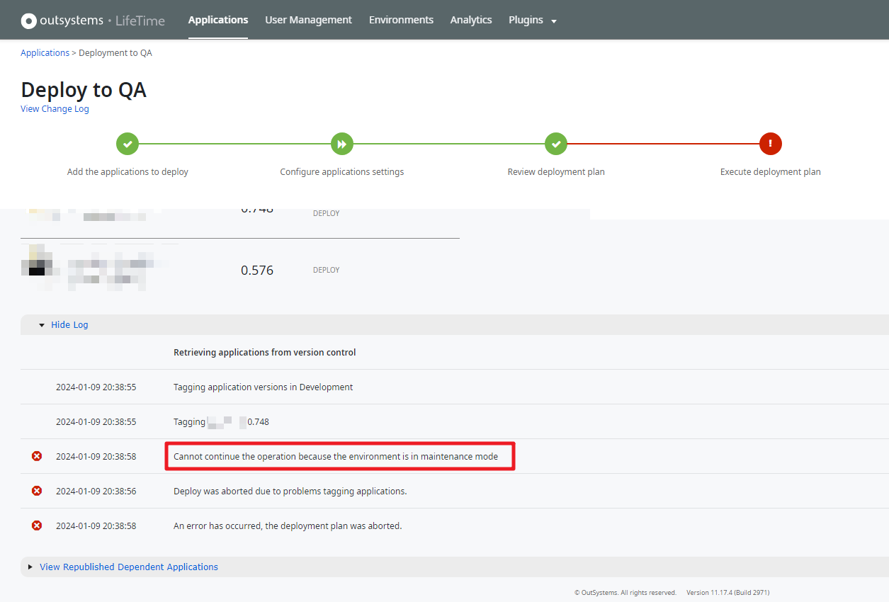 Failed Deployment Or Tagging Cannot Continue The Operation Because