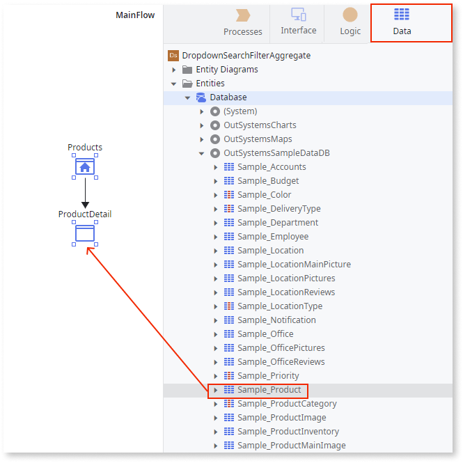 Dropdown Searchを使用したリストによるAggregateのフィルタリング - OutSystems 操作ガイド