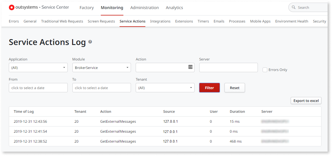 ログを使用してサービスアクションをトラブルシューティングする - OutSystems 11 ドキュメンテーション