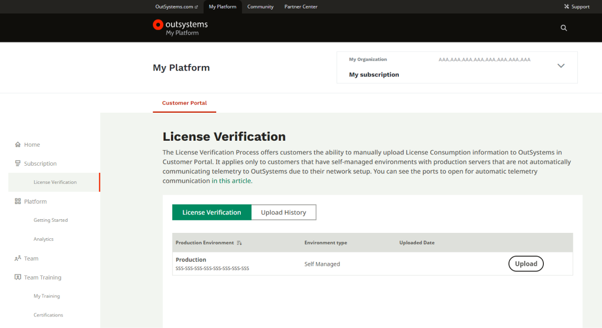 License verification - OutSystems Support
