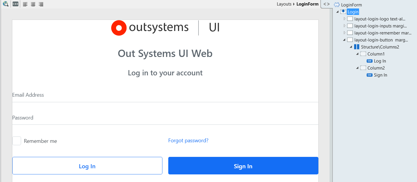Login Form Reference - OutSystems 11 Documentation