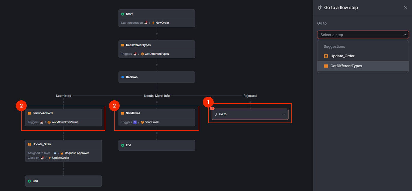 Go to a flow step in workflows - ODC Documentation
