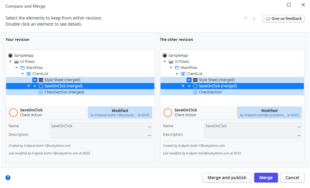 Compare and merge example with conflicts - ODC Documentation