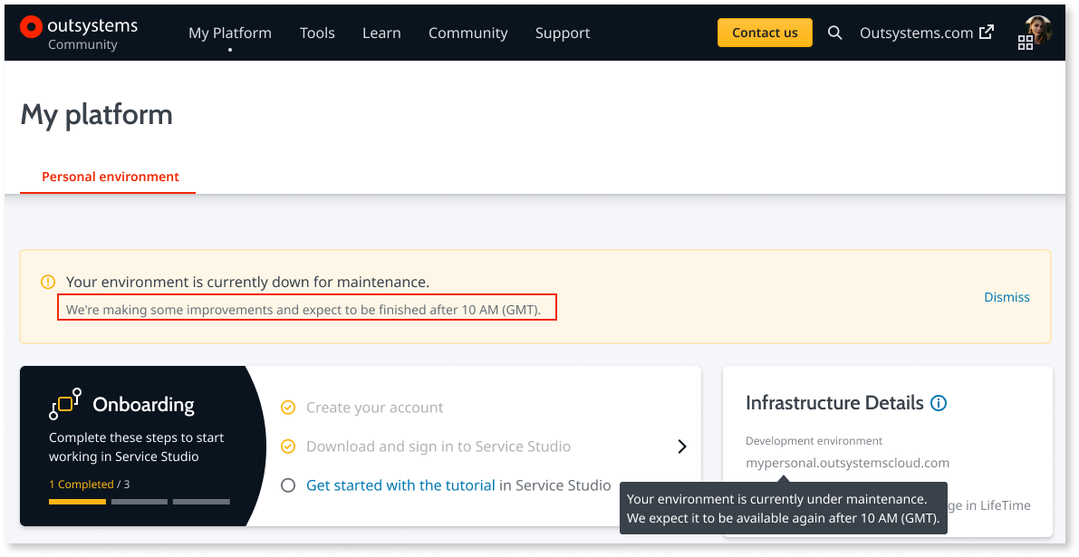 Error messages while connecting to your personal environment ...