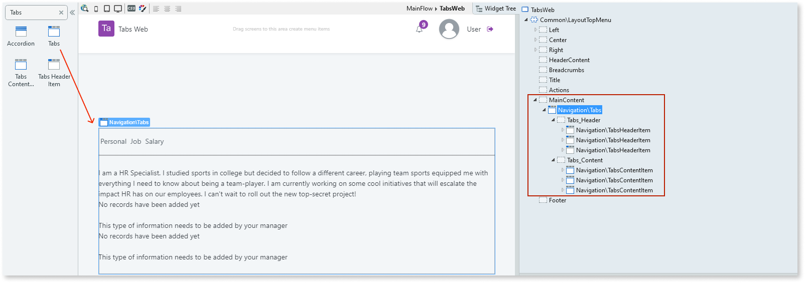 Tabs - OutSystems 11 ドキュメンテーション