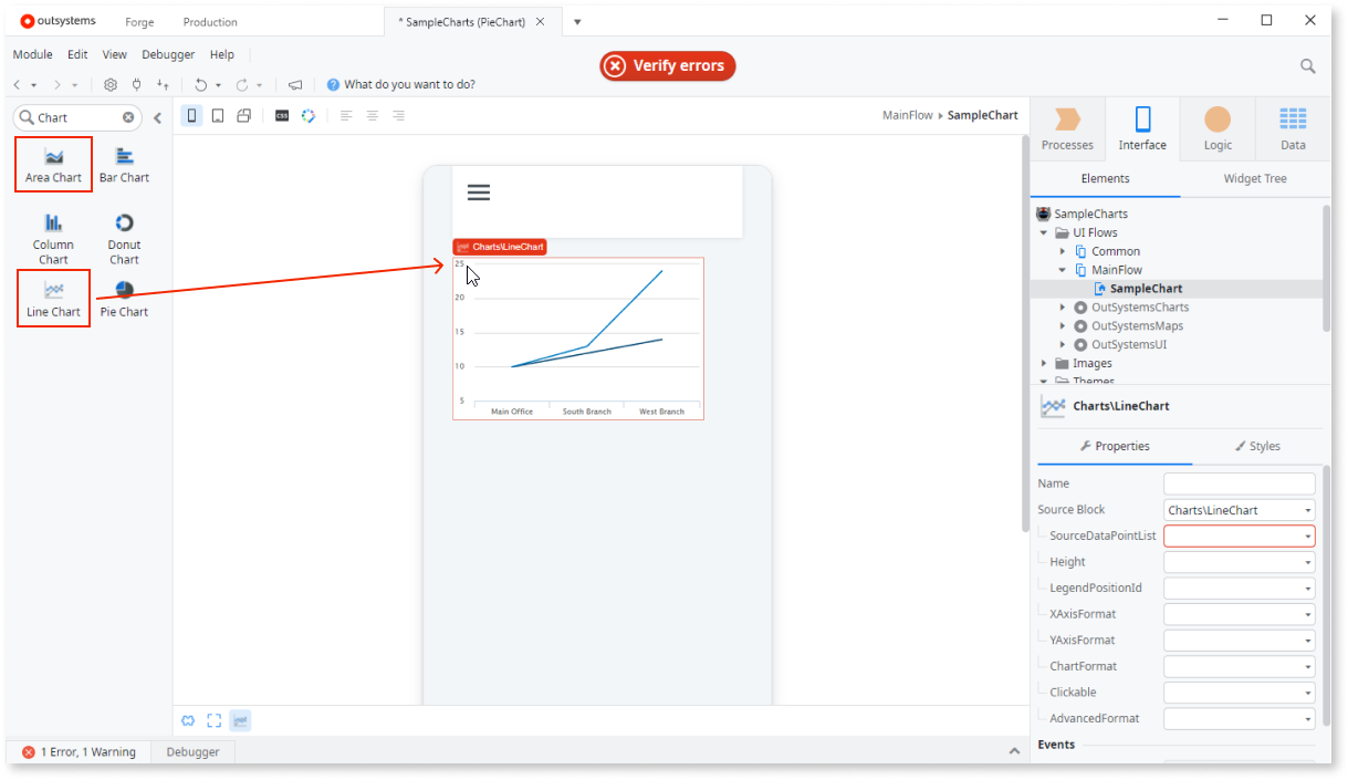 折れ線グラフや面グラフを作成する - OutSystems 11 ドキュメンテーション