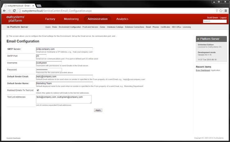 Configure OutSystems to Send Emails - OutSystems 10 Documentation