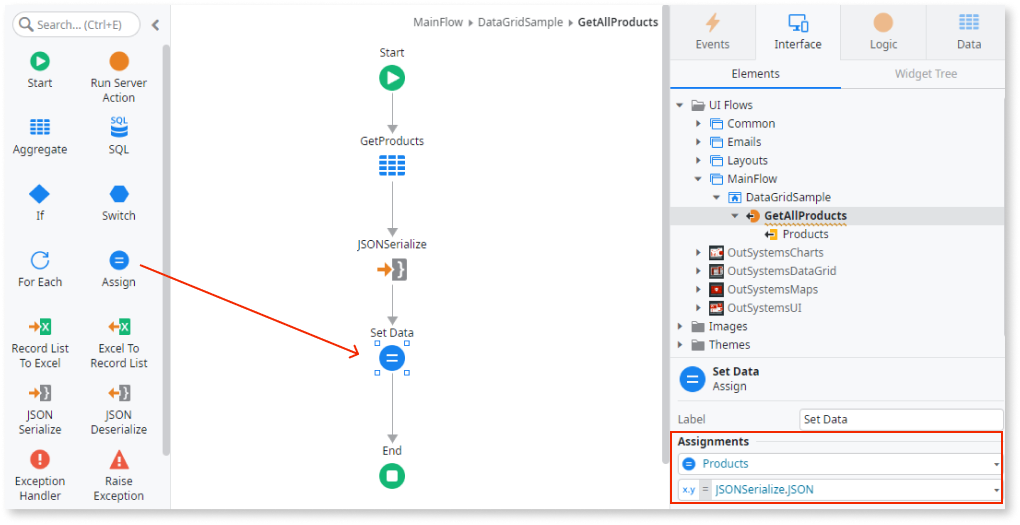 OutSystems Data Gridでデータを取得する - ODC Documentation