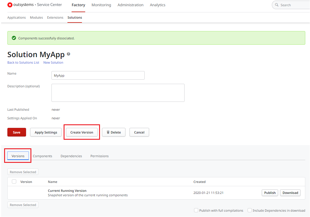 Deploy applications through Service Center - OutSystems サポート