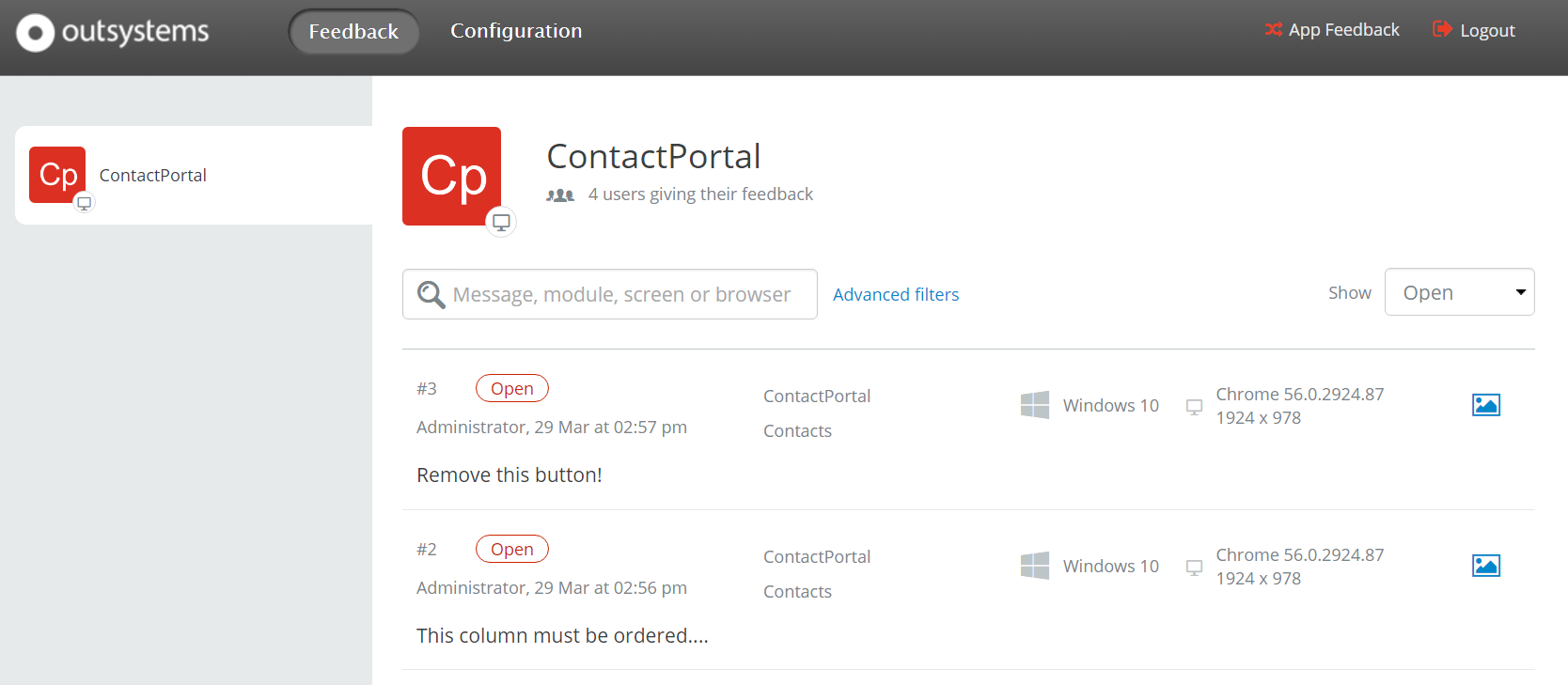 Handle the Submitted Feedback - OutSystems 10 Documentation