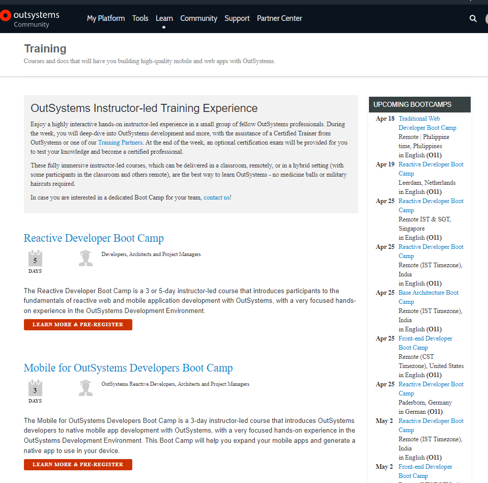 What is the price of an OutSystems Boot Camp and how can you register ...