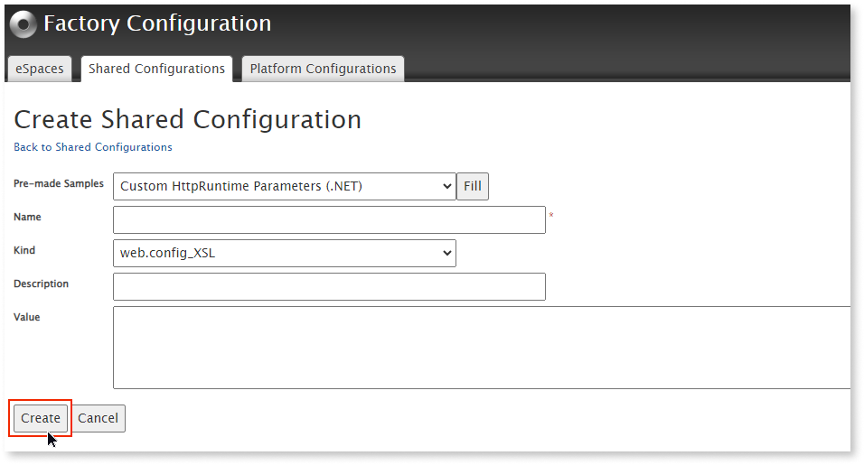 Factory Configuration - OutSystems 11 Documentation