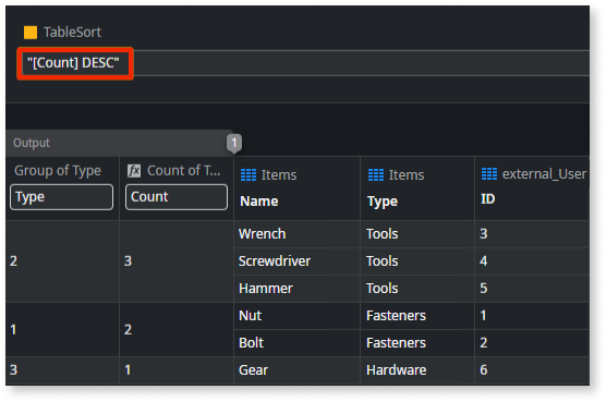 Dynamic sort with external entities - ODC Documentation