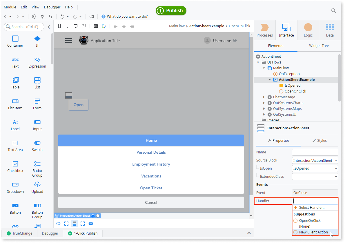 Action Sheet - OutSystems 11 Documentation