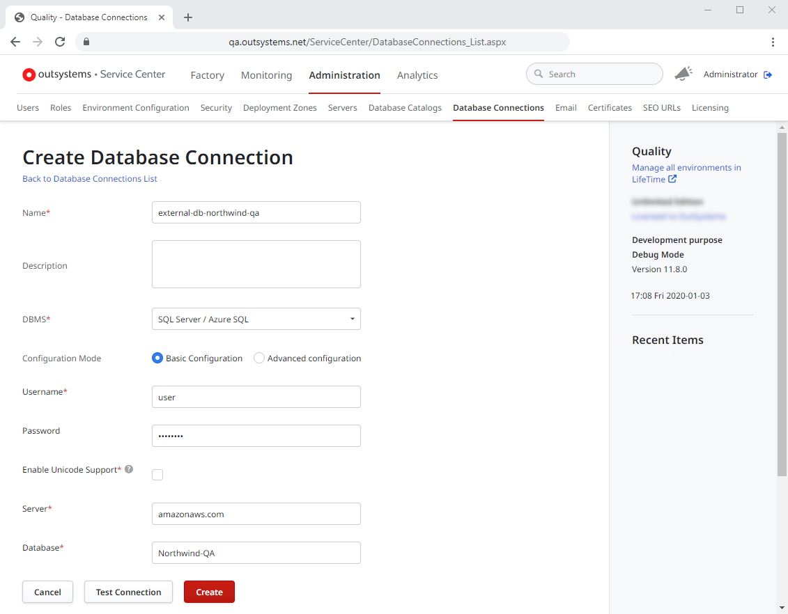 Deploy an Integration With an External Database - OutSystems 11 Documentation