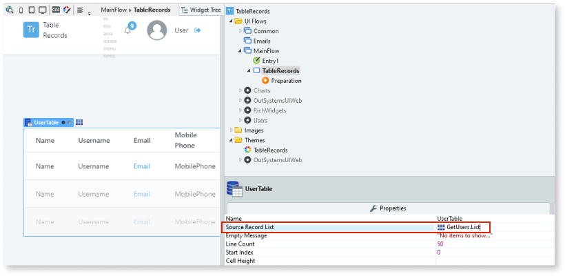 Table Records Widget - OutSystems 11 ドキュメンテーション