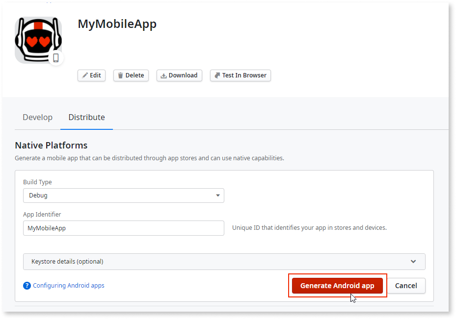 Generate and distribute your mobile app - OutSystems 11 ドキュメンテーション