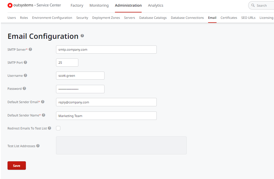 OutSystemsを構成してメールを送信する - OutSystems 11 ドキュメンテーション