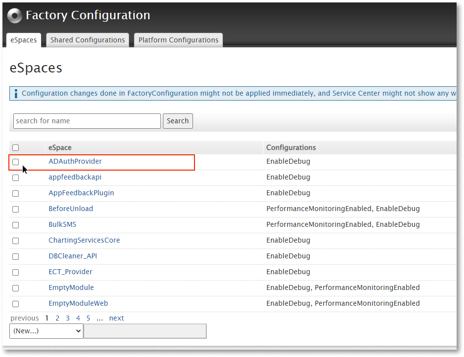 Factory Configuration - OutSystems 11 Documentation