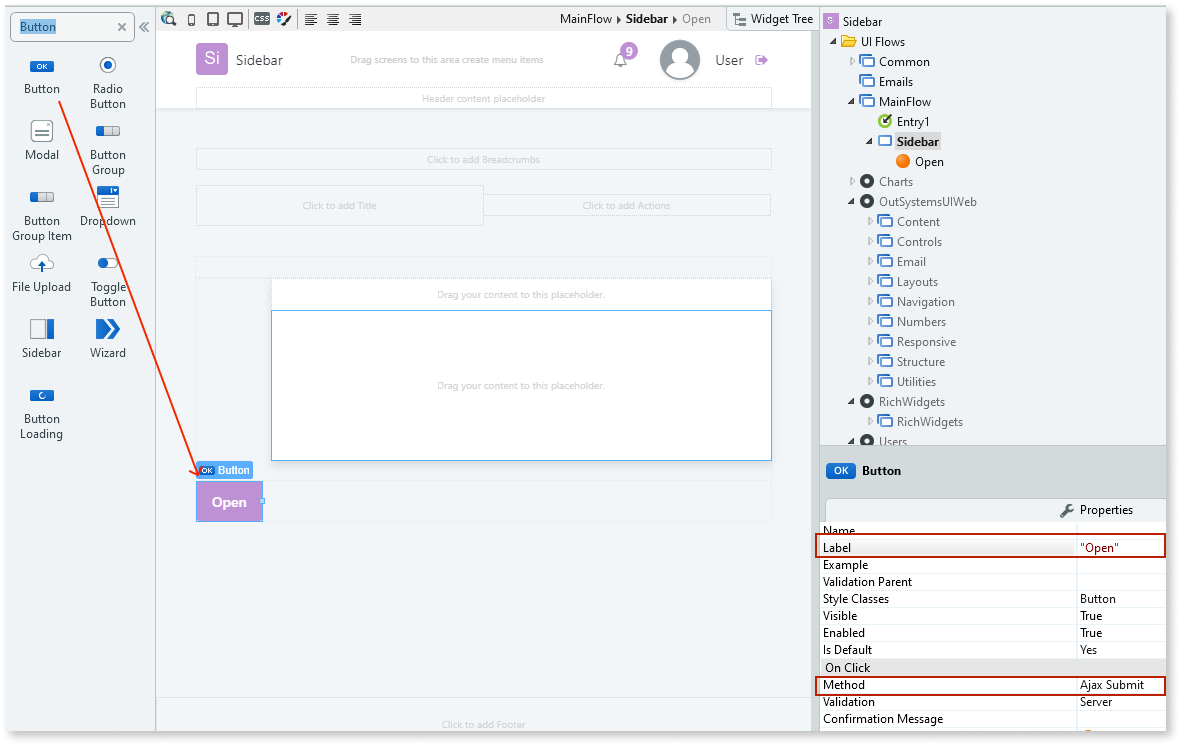 Sidebar - OutSystems 11 Documentation