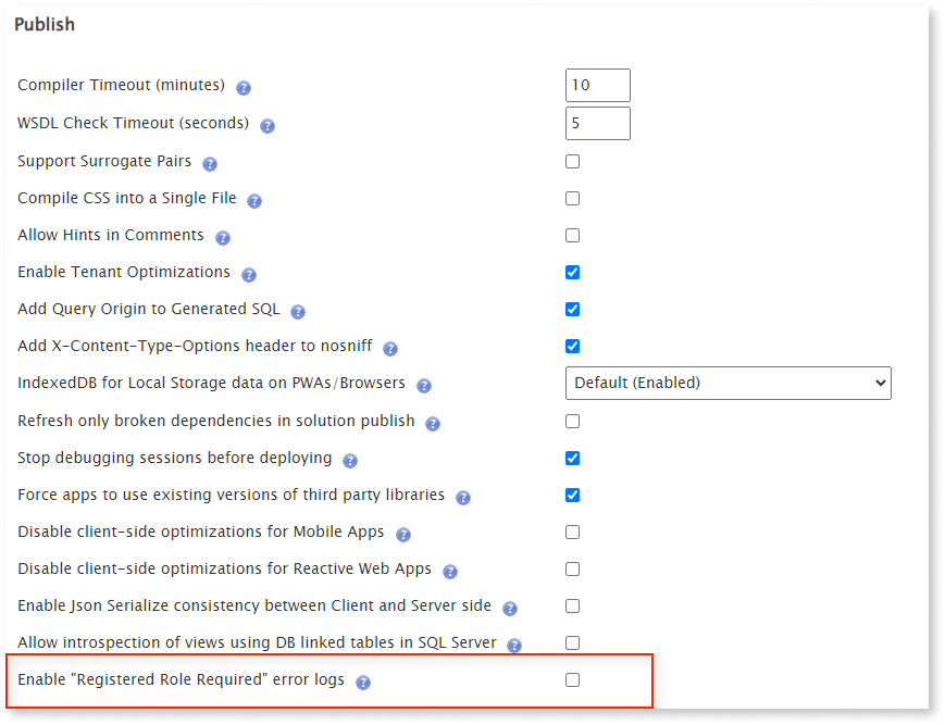 Disable Registered Role Required error logs - OutSystems 11 Documentation
