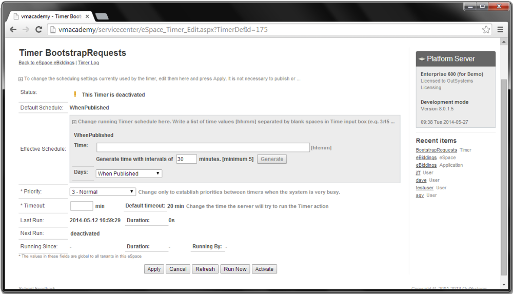 Create and Run Timers - OutSystems 10 Documentation