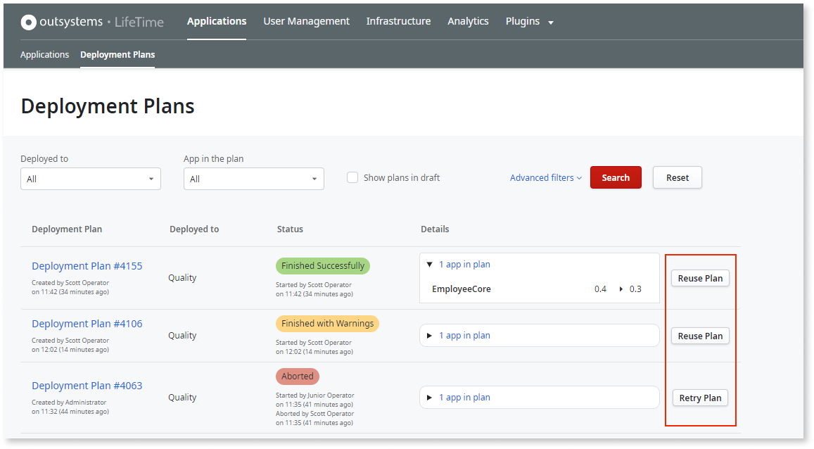 Deployment Plans - OutSystems 11 ドキュメンテーション