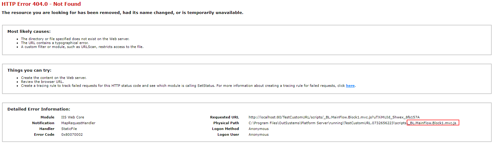 Custom URL conflict with producer module name - OutSystems サポート