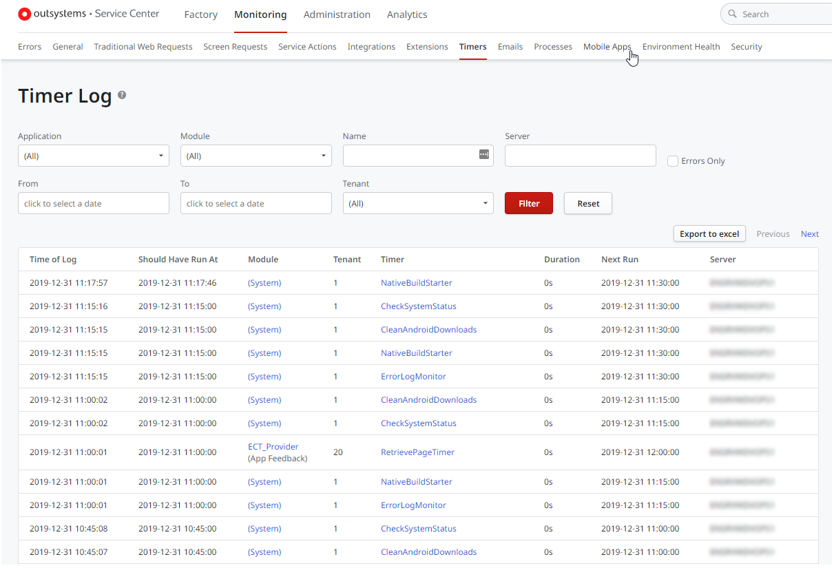タイマーを監視する - OutSystems 11 ドキュメンテーション