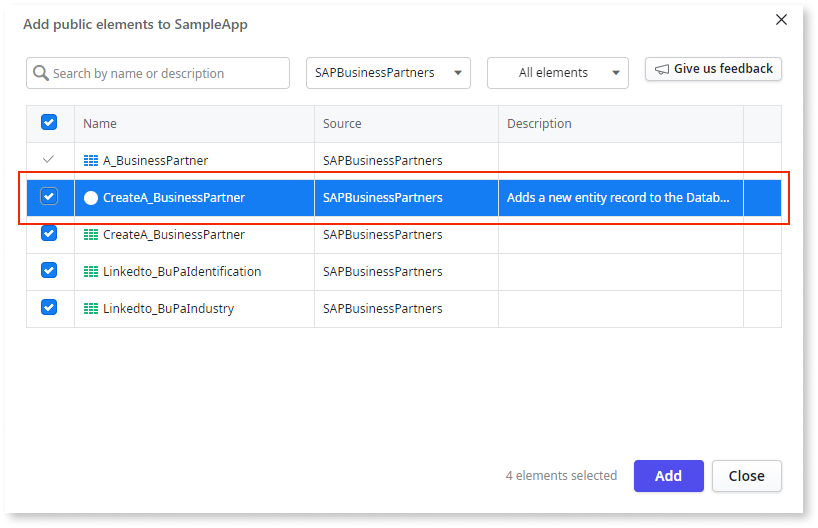 Write data to SAP OData external connection - ODC Documentation