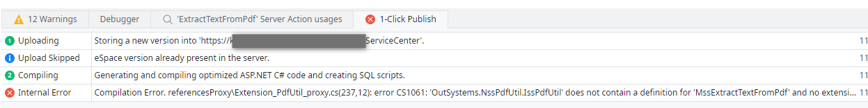 Compilation error when publishing a consumer of an extension - OutSystems Support