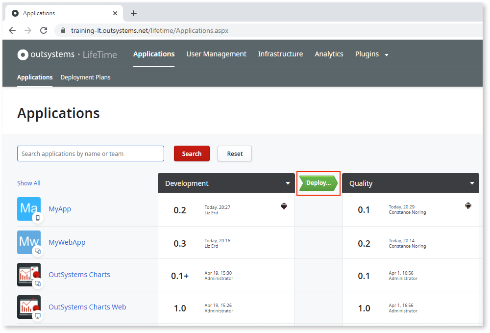 Deploy an Application - OutSystems 11 Documentation